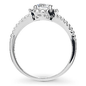 BERRICLE Sterling Silver Halo Wedding Engagement Rings Round Cubic Zirconia CZ Promise Split Shank Ring for Women, Rhodium Plated Size 7