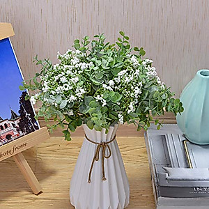 Baby Plum Artificial Baby Breath Flowers in Bulk Pack of 2 Artificial Gypsophila Floral with Silver Dollar Eucalyptus Leaves White Fake Flowers for Wedding Hotel Office Home Decoration(2PCS)