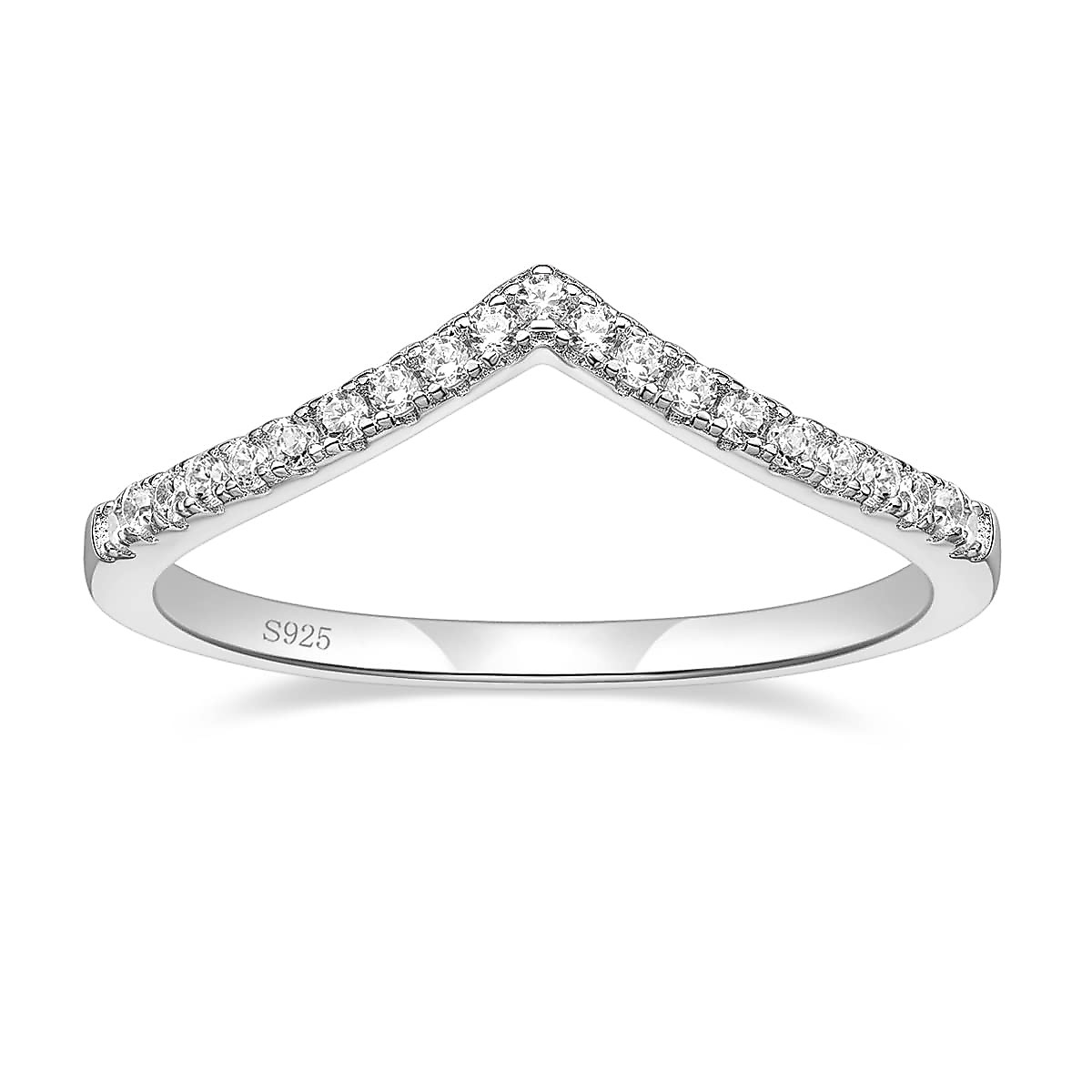 Arvaleff 925 Sterling Silver Rings for Women Wedding Band V Shaped Cubic Zirconia Engagement Eternity Ring Thin Stackable Comfort Fit Size 6