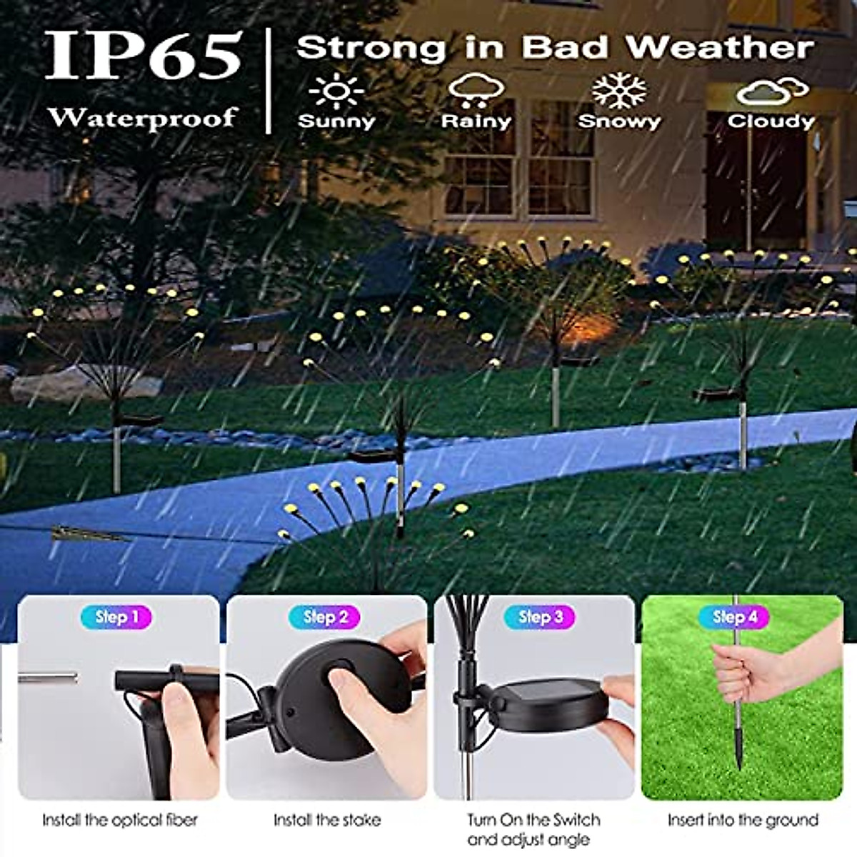 UN UNITEDTIME 2 Pcs Solar Firefly Lights Outdoor Waterproof, Solar Starburst Swaying Garden Lights, Swaying When Wind Blows Solar Garden Lights Outdoor Decorative String Lights (Warm)