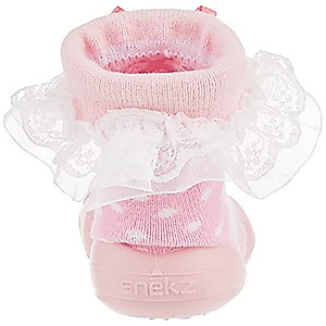 Nuby Snekz Comfortable Rubber Sole Sock Shoes for First Steps- Pink Polka Dots/Small 7-14 Months