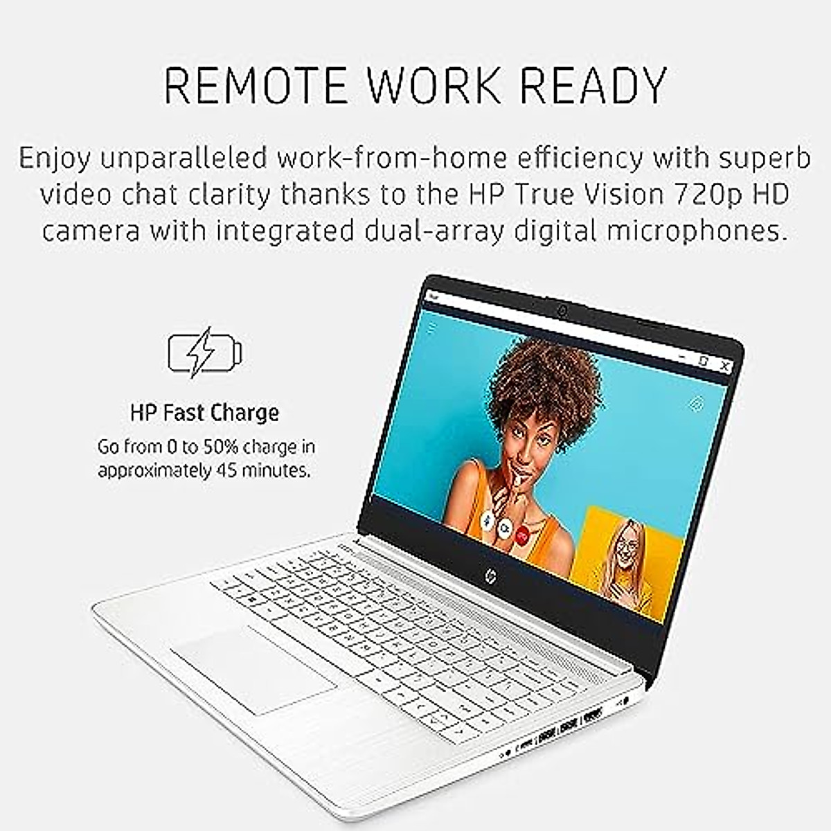 hp Stream Laptop, 14" HD Display, Intel Celeron N4120 Processor, 8GB Memory, 320GB Storage (64GB eMMC + 256GB Card), 1-Year Office 365, Webcam, HDMI, Wi-Fi, USB-C, Windows 11 Home, White, JVQ MP