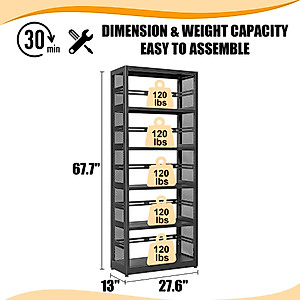 5 Tiers Bookshelf Tall Bookcase Shelf Storage Organizer Book Rack Utility Shelf Metal Shelf Adjustable Garage Shelving Organizer Rack for Kitchen Laundry Garage Bathroom Pantry Office 68" H*28"W*13"D