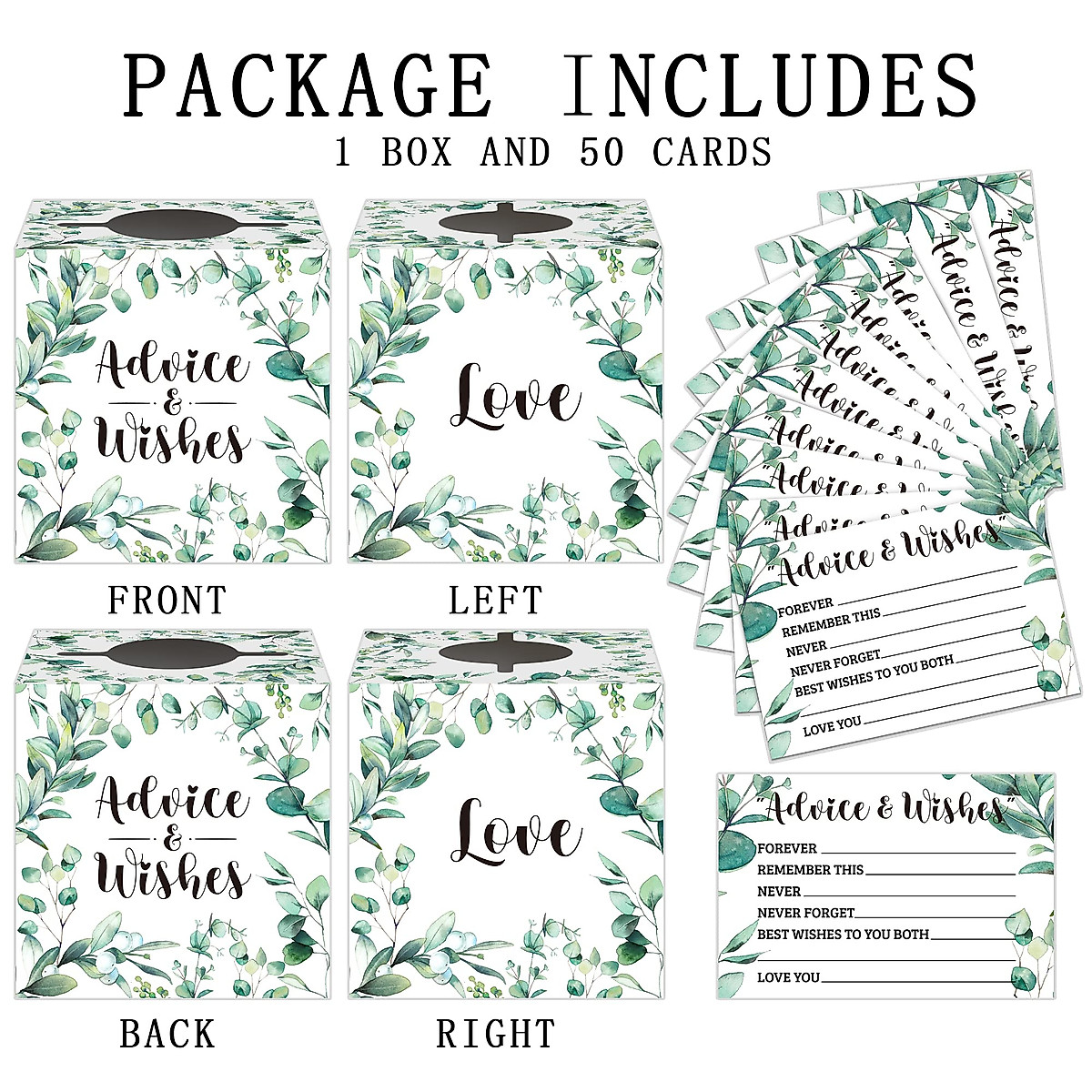 Advice and Wishes Cards for Newlyweds, Bridal Shower Game, 50 Pieces Green Themed Advice Cards with Holder Box for Bridal Shower, Meaningful Wedding Party Activity-13