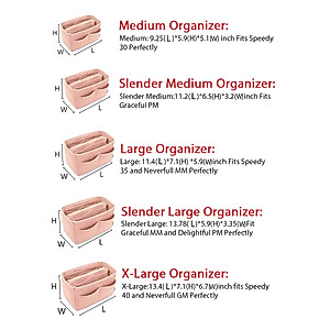LEXSION Felt Purse Bag Organizer Insert with zipper Bag Tote Shaper Fit Speedy Neverful PM MM 8021 Pink L