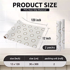 FIFTY FEET 12X120 Inch Shelf Liner for Kitchen Cabinets, PVC Drawer Liner for Dresser Non-Slip Bathroom, Non-Adhesive Cabinet Liner Washable (Beige Circle)(1 Roll)