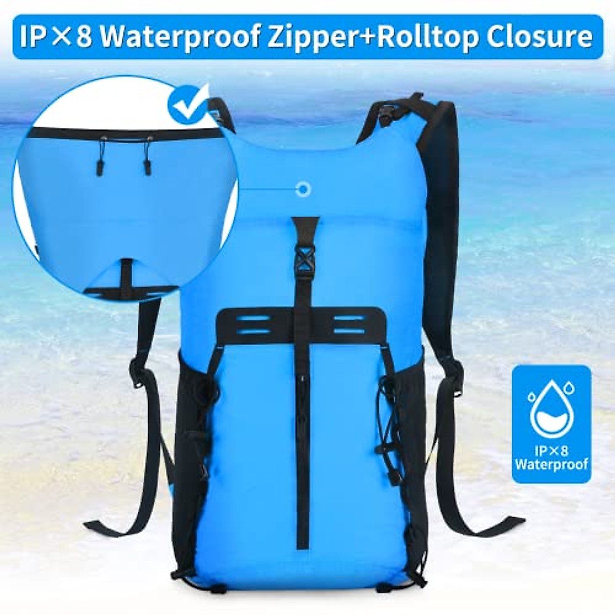 Atarni Waterproof Kayaking Dry Bag Backpack - 20L Lightweight Floating Zipper Drybag Sack & Roll Top for Boating Canoeing Camping Rafting Paddleboarding Swimming Boating Hiking Fishing（Blue）