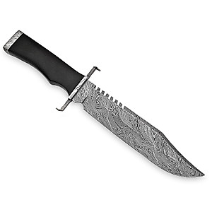 SFG - 14" Fixed Blade Hunting Bowie Knife, Damascus Steel Blade, Non-Slip Black Micarta Handle, Hunting, Camping, Backpacking, Fishing, Unique Gift Item For Him