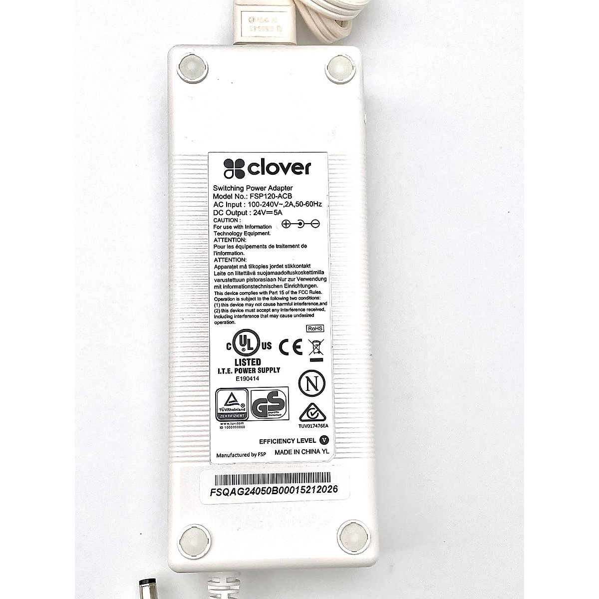 Clover Station YJ1 White Power Adapter 24V 120W & Power Cord (1ACOZZZ015S)