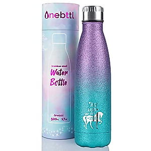 Onebttl Horse Bottle for Girls, Women, Insulated Stainless Steel Water Bottle, for Equestrian, Horse Lovers, Cowgirls, Perfect for Birthday, Back to School, Violet-Blue Gradient Glitter