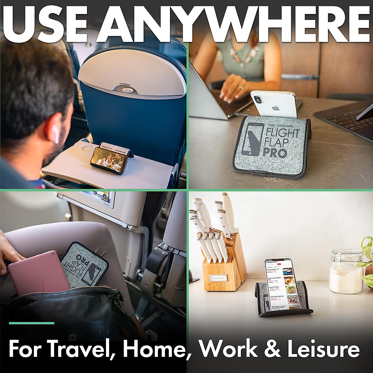 Flight Flap Airplane Phone Holder, Flexible Tablet and Cell Phone Holder, Folding Cellphone Stand for Desk, Bed, Office, Treadmill - Airplane Accessories Long Flight Travel - Plane Essentials (Pro)