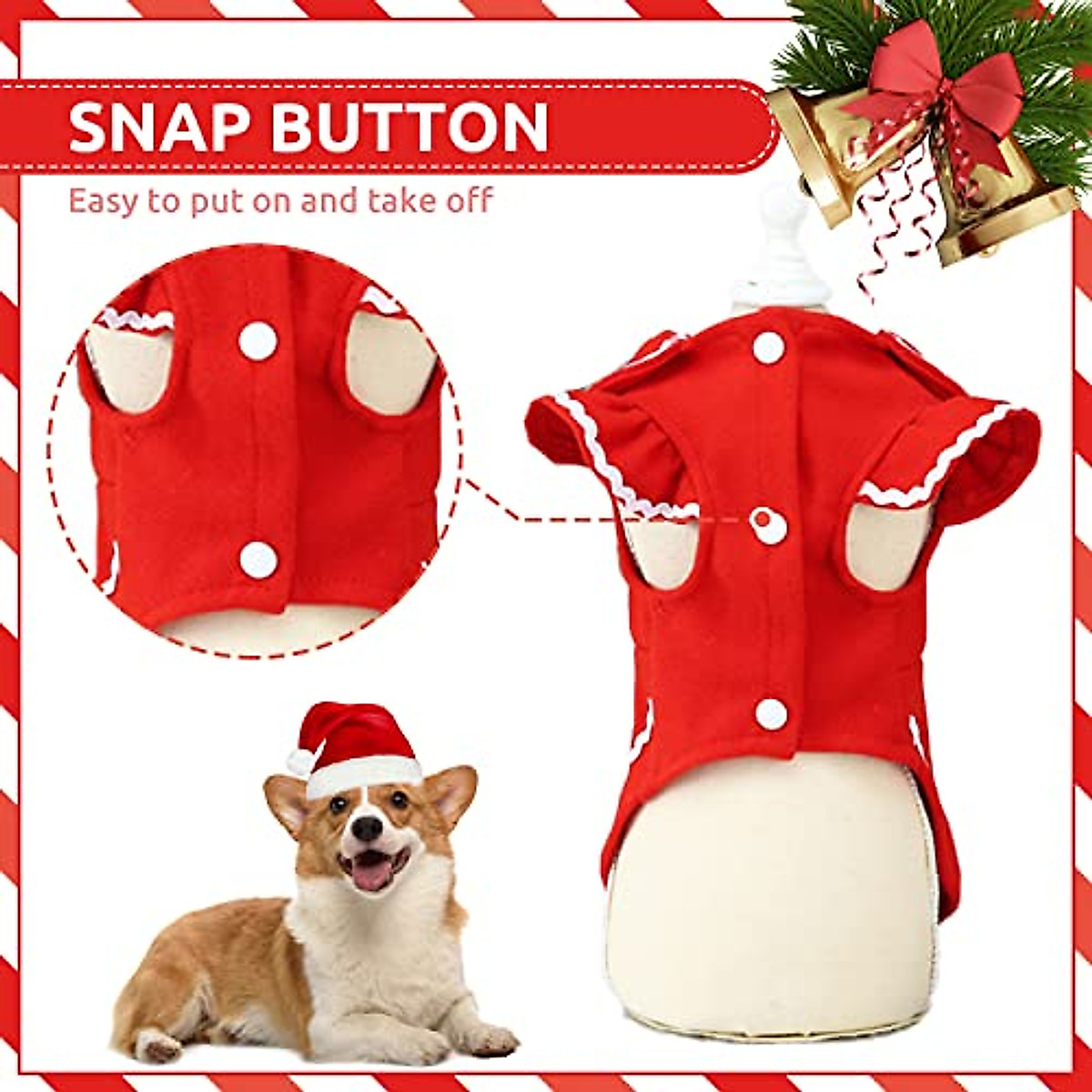 BAEJMJK Dog Winter Dress Bowknot Warm Girl Puppy Christmas Dress Cute Doggie Clothes for Small Dogs Cats Rabbit(Red,Large)