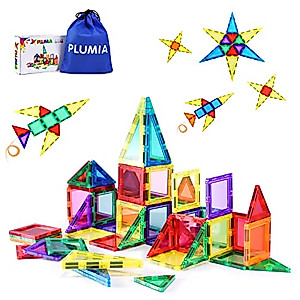 PLUMIA Magnetic Tiles STEM Educational Toys Magnets for Kids 3D Magnetic Blocks for Toddlers Creativity Gifts Toys for 3 4 5 6 Year Old Boys and Girls