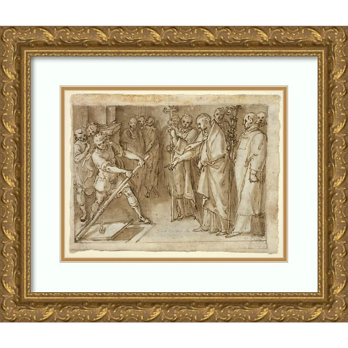 ArtDirect Cesare Nebbia 18x15 Gold Ornate Frame and Double Matted Museum Art Print Titled - Saint Charles Borromeo Supervising the Opening of a Crypt (C. 1604)