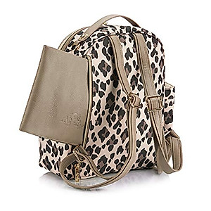 Itzy Ritzy Chic Mini Diaper Bag Backpack Made of Printed Polyester with Vegan Leather Changing Pad, 8 Total Pockets (4 Internal + 4 External), Handle & Rubber Feet, Leopard
