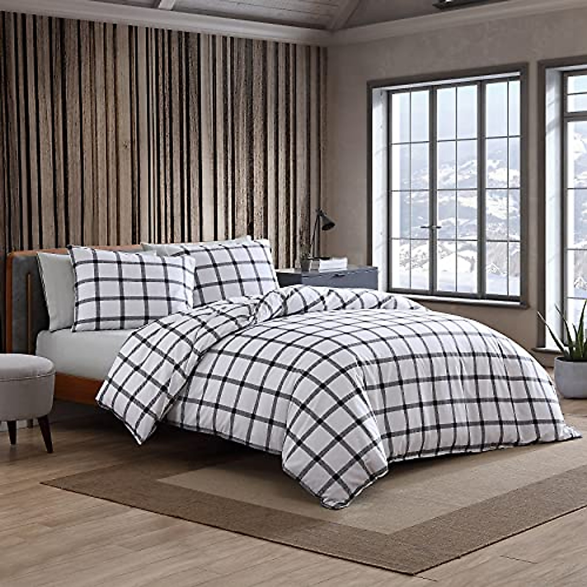 Eddie Bauer - King Duvet Cover Set, Soft Cotton Bedding with Matching Shams, Modern Plaid Home Decor (Bunkhouse Charcoal, King)