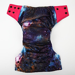 Sigzagor Baby AIll in One Night AIO Cloth Diaper Nappy Sewn in 5 Layer Insert Reusable Washable for Girls (Galaxy)