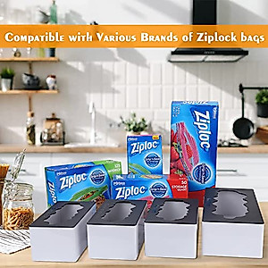 Levvohd 4 Separate Ziplock Bag Storage Organizer, Food Zip lock Bag Storage Organizer for Kitchen Drawer, Compatible with Gallon, Quart, Sandwich & Snack Variety Size Baggie Dispenser (White+Black)