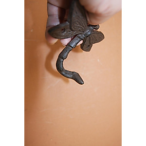 Rustic Country Dragonfly Bath Towel Hooks Powder Coat Brown Cast Iron, 3 1/4 inch Tall, H-90, Set of 2