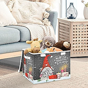xigua Winter Christmas Gnome Storage Bins with Lids Foldable Large Cube Storage Boxes with Handles for Home Bedroom Closet Office (16.5x12.6x11.8 in)