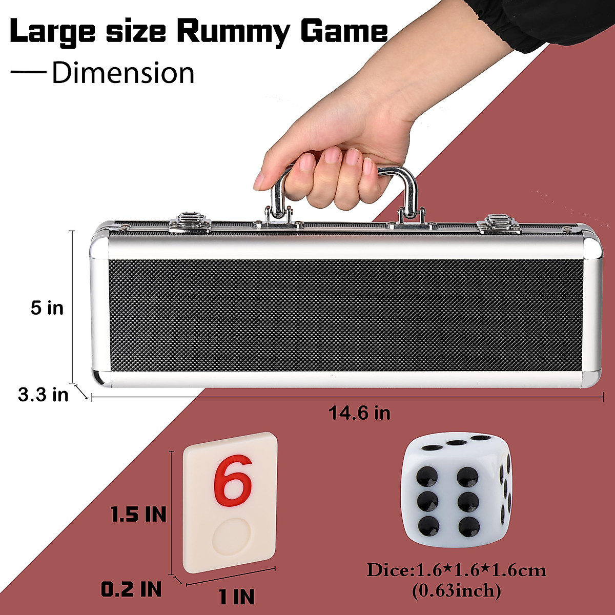 Doublefan Rummy 106 Tiles Large Rummy with 4 Sturdy Racks& Instructions Rummy Tiles with Aluminum Case Suit for 2-4 Players