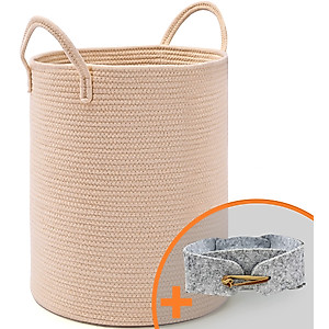 Large Laundry Basket Woven Cotton Rope Laundry Hamper 15" x 19.6" Woven Baby Laundry Basket for Blankets Toys Storage Basket Natural cotton thread clothing sorting basket