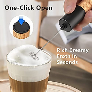 VanlonPro Electric Milk Frother Foam Maker, Milk Frother for Coffee, Wood Pattern Printed, Handheld Battery Operated Whisk Drink Mixer, Mini Foamer for Lattes,Cappuccino, Matcha, Hot Chocolate, Frappe
