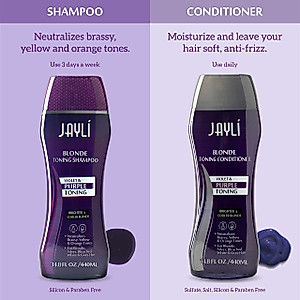 Blonde Toning Shampoo & Conditioner 2 Pack Jayli (Purple Toning for brassy and yellow tones) 14.8 Fl Oz