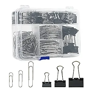 Binder Clips Paper Clips, EHME 340pcs Metal Office Clips Set with Paper Clamps Paperclips for Office and School Supplies, Assorted Large, Medium, Small Sizes