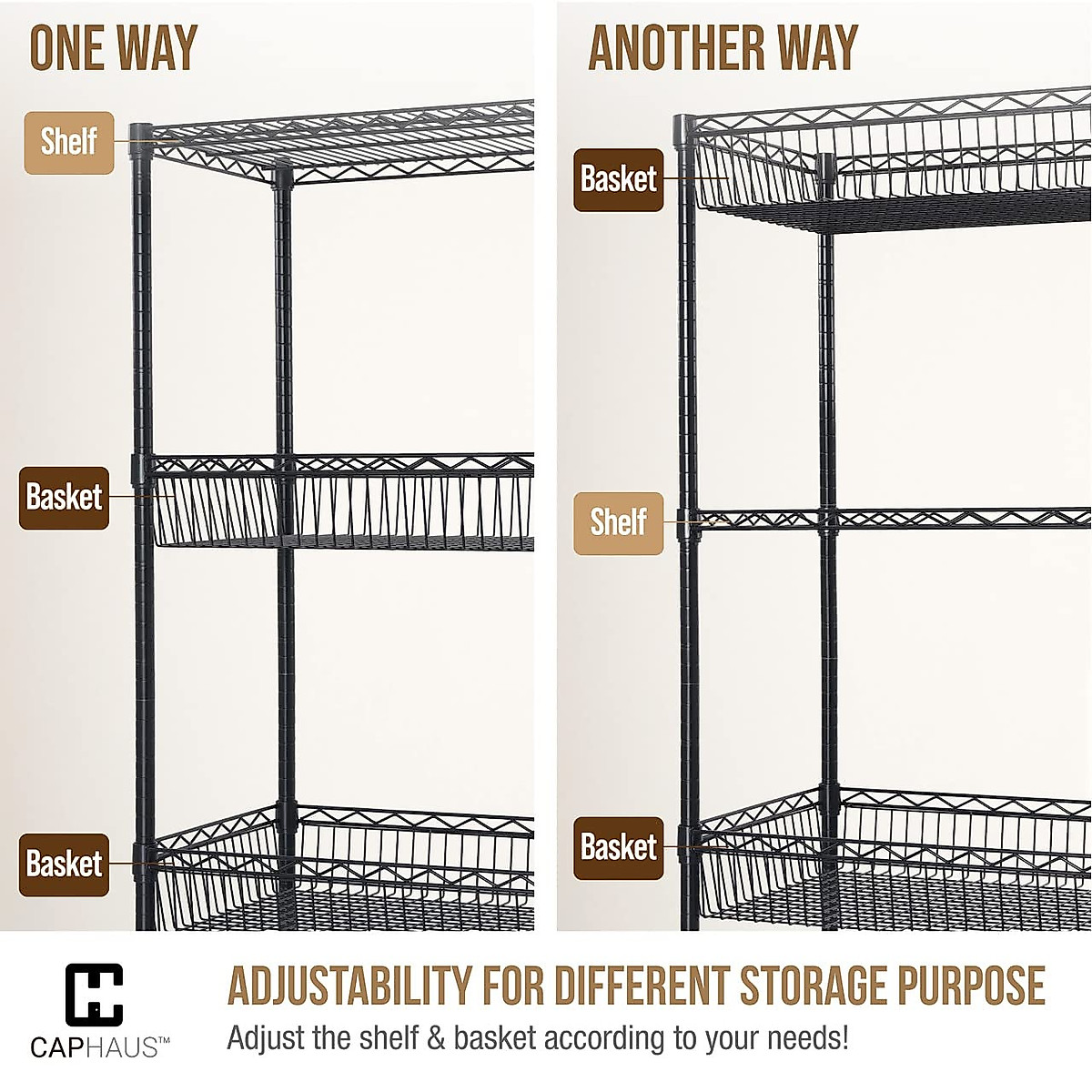 Fencer Wire NSF 2 to 4 Tier Stackable Wire Shelving Unit w/Baskets & Liner, Storage Rack Kitchen, Bathroom, Laundry Closet, Wire Shelving Basket Shelves, Storage Rack Corner Shelves, Black