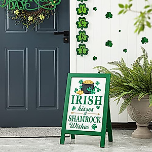 Glitzhome 24"H St. Patrick's Wooden Porch Sign, Welcome Sign for St. Patrick's Day Standing Hanging Home Front Door Yard Party Decor