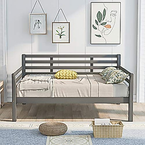 Flieks Solid Wood Clean Lines Daybed, Full-Size Bed Frame Multi-Functional Daybed for Kids/Teens Bedroom/Guest Room Furniture, No Box Spring Required