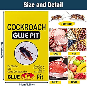 180 Count Cockroach Glue Traps Spider Scorpion Insect Trap Adhesive Long-Lasting Printing Design Sticky Traps Foldable, 8.6'' x 5.5'' (Yellow)