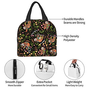 Sloth Insulated Lunch Bag with Front Pocket,Reusable Cooler Tote with Zipper for Men & Women