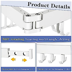 Smitenoon Clothes Drying Rack Wall Mounted Clothes Rack Collapsible Retractable Drying Hanging Racks Space Saver Balcony, Bedroom, Laundry Drying Rack, Bathroom Clothesline - Tri-Fold - White