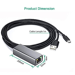 Ethernet Adapter for Fire TV Stick Chromecast Ultra/2/1/Audio Google Home Mini Mirco USB A to RJ45 Ethernet Adapter with USB A Power Supply Cable 3.3ft (Grey)