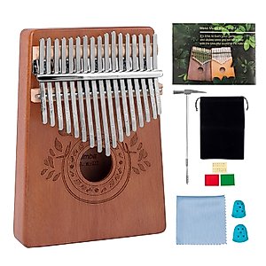 Kalimba Thumb Piano 17 Keys Instrument: Portable Mbira Finger Pianos Musical Gifts for Kids Adults Beginners - Mahogany Wood Handheld Piano with Tune Hammer, Music Book