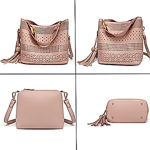 YOUNXSL Women's Purses and Handbags Satchel Bags Openwork Should Tote Satchel 2pcs Purse Set(Grey)