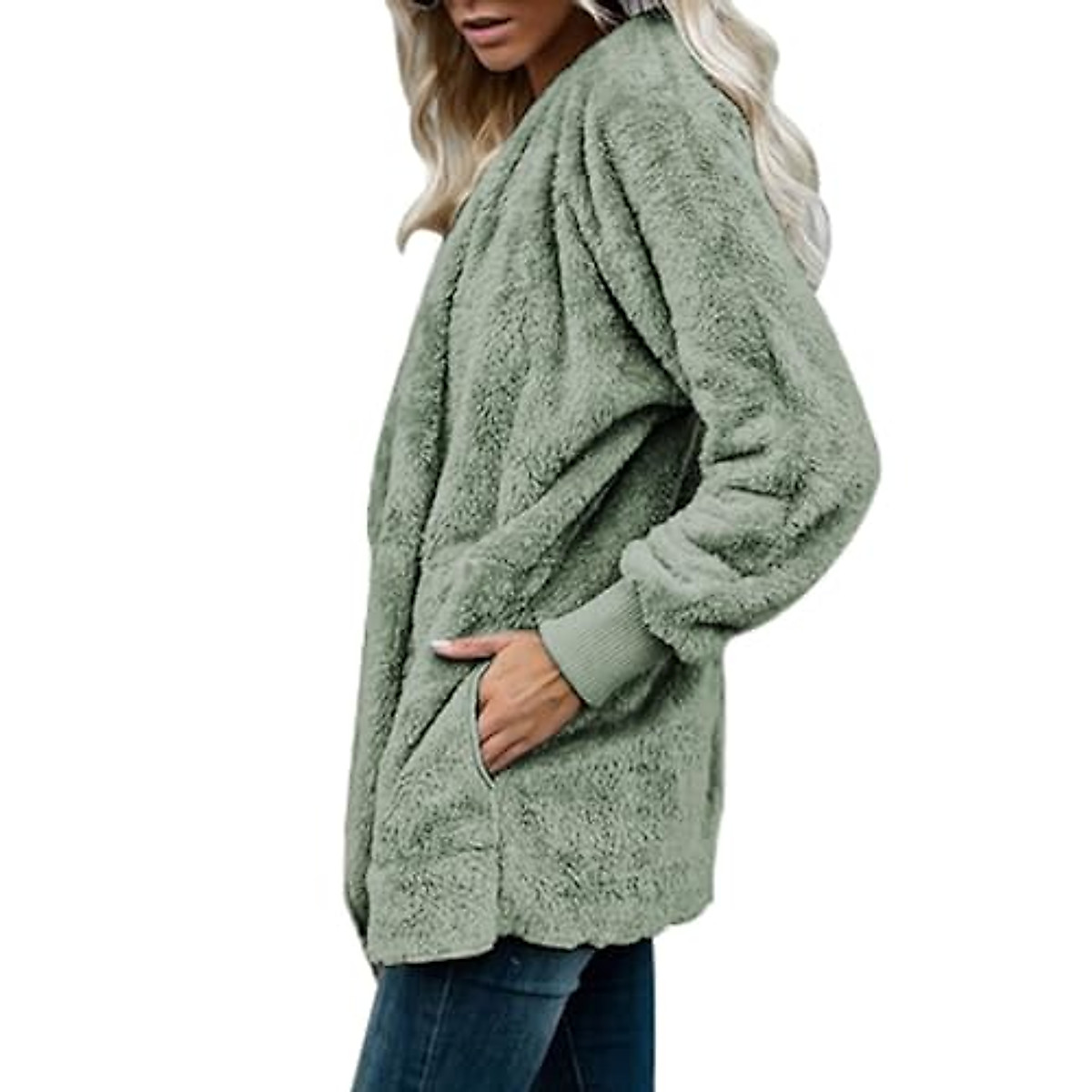 Ceboyel Womens Fleece Teddy Coats 2023 Trendy Hooded Winter Jacket Shaggy Faux Sherpa Cardigans Fashion Warm Clothessherpa Jacket Mint Green L