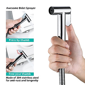 BARROCK Warm Water Bidet Sprayer Faucet for Toilet with Hot and Cold Brass Rough-in Valve, Stainless Steel Round Handheld Bidet Attachment Set for Feminine, Pets and Baby Diaper Washing, Chrome