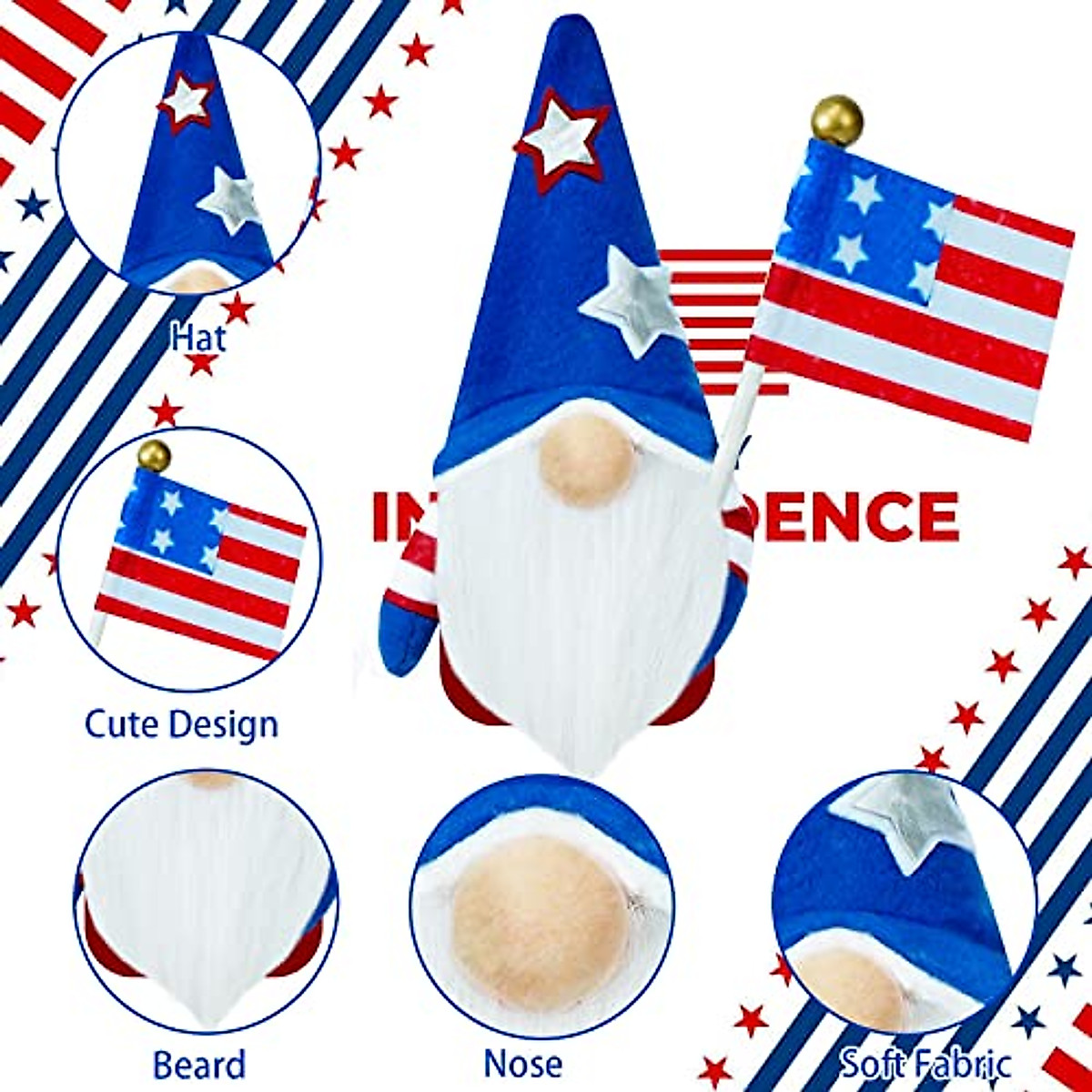 4th of July Patriotic Gnome Plush Elf Ornament 2Pcs Handmade Gnome Plush American Couple Scandinavian Tomte 4th of July Veterans Day Memorial Day Gift Independence Day Table Decorations Tray Ornament