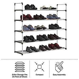 Home-Complete Shoe Rack – 5-Tier Shoe Organizer for Closet, Bathroom, Entryway – Shelf Holds 25 Pairs of Sneakers, Heels, and Boots (White)