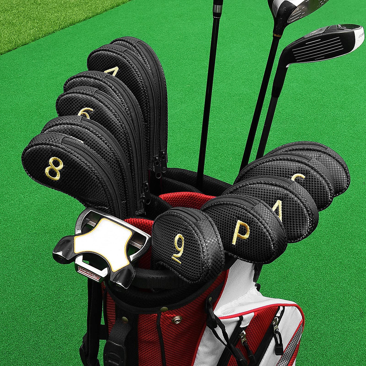 Craftsman Golf 11pcs/set Meshy Golf Club Iron Head Covers Headcover with No. on Both Sides suitable for Right and Left Handed Golfer Zipper Closure (Black)