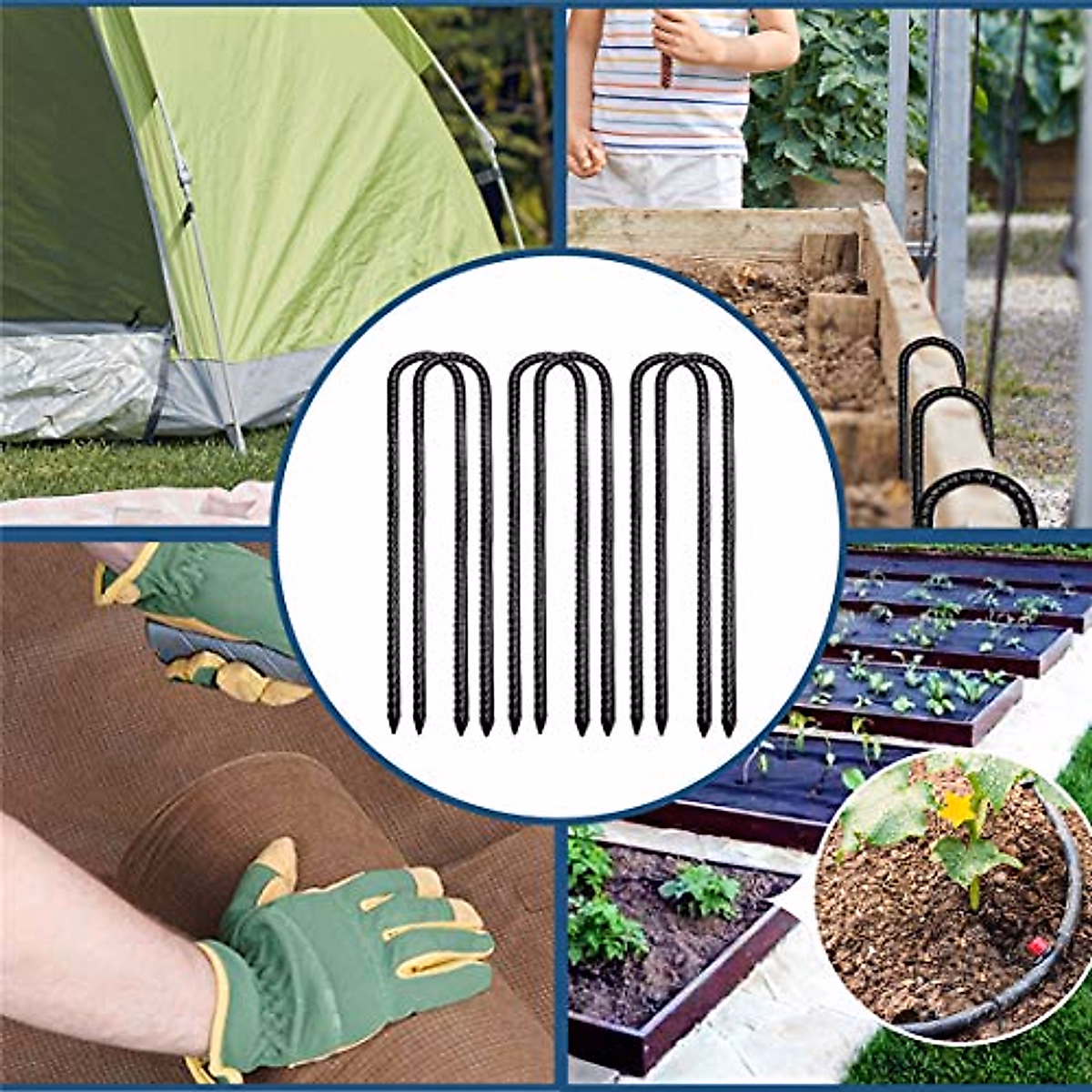 Ground Stakes, Tent Nails Ground Anchors Garden Pegs Landscape Staples Galvanized Steel Heavy Duty Securing Pins for Gardening Camping Tents Trampoline 12' in 6 Pack
