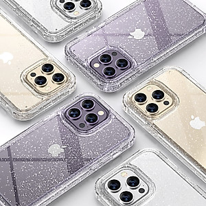 Diaclara Designed for iPhone 14 Pro Max Case 6.7’’ [2023 Upgraded], Full Body Rugged Case w/Built-in Touch Sensitive Anti-Scratch Screen Protector+9H Glass Camera Lens Protector(Clear Glitter)