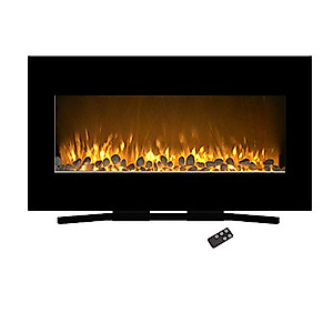 36-Inch Wall Mounted Electric Fireplace - Modern Fireplace with Floor Stand, Remote, and Adjustable Heat and Brightness by Northwest (Black)