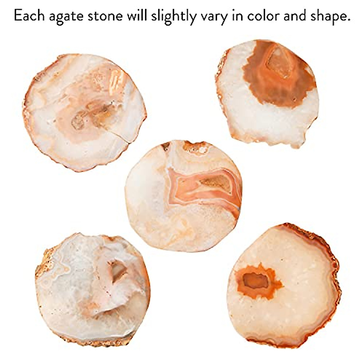 Main + Mesa Decorative Agate Slice Accent on Metal and Marble Stand, Marbled Orange