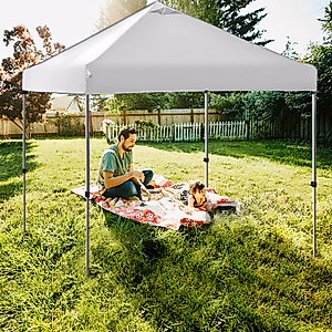 CAJECUS 8' x 8' Pop Up Canopy with Air Vent on The Top, Durable Easy Beach Canopy Tent, Waterproof Outdoor Canopy with 3 Adjustable Height, Roller Bag, 4 Sand Bags, 4 Ropes and 8 Stake