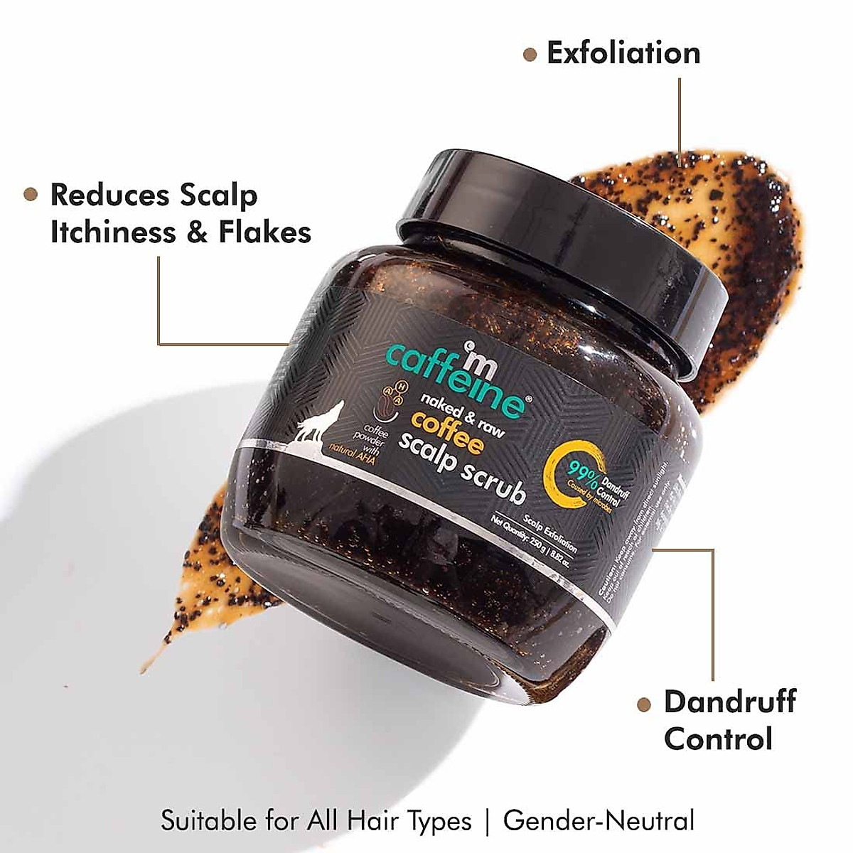 mCaffeine Naked and Raw Coffee Scalp Scrub - Scalp Cleanser Dandruff Removal - Suitable for All Hair Types - Natural Aha - Scalp Exfoliation - 8.82 oz