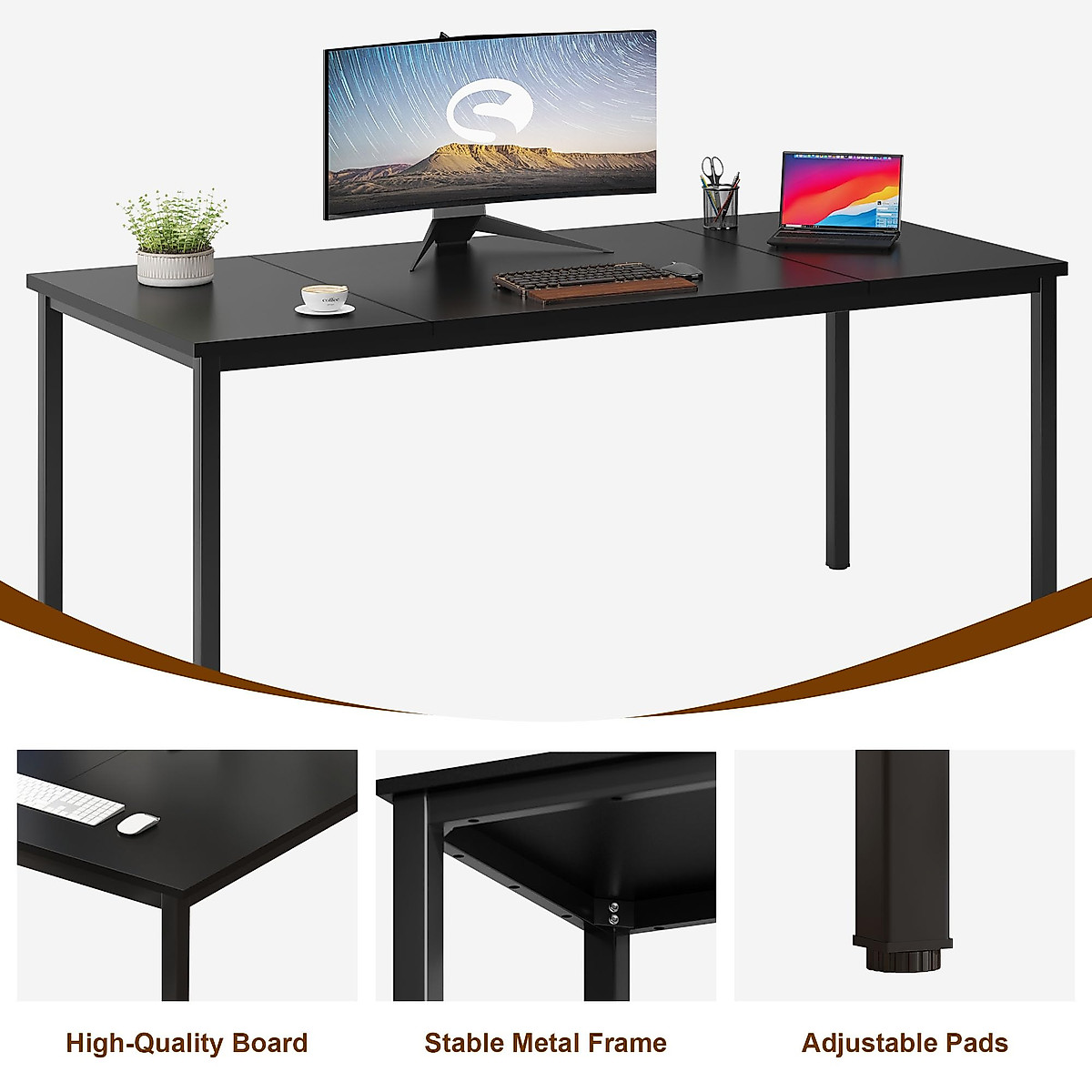 soges 70.8 Inch Stylish Computer Desk, Large Executive Office Desk, Simple Study Writing Desk, Workstation Business Furniture for Home Office, Black